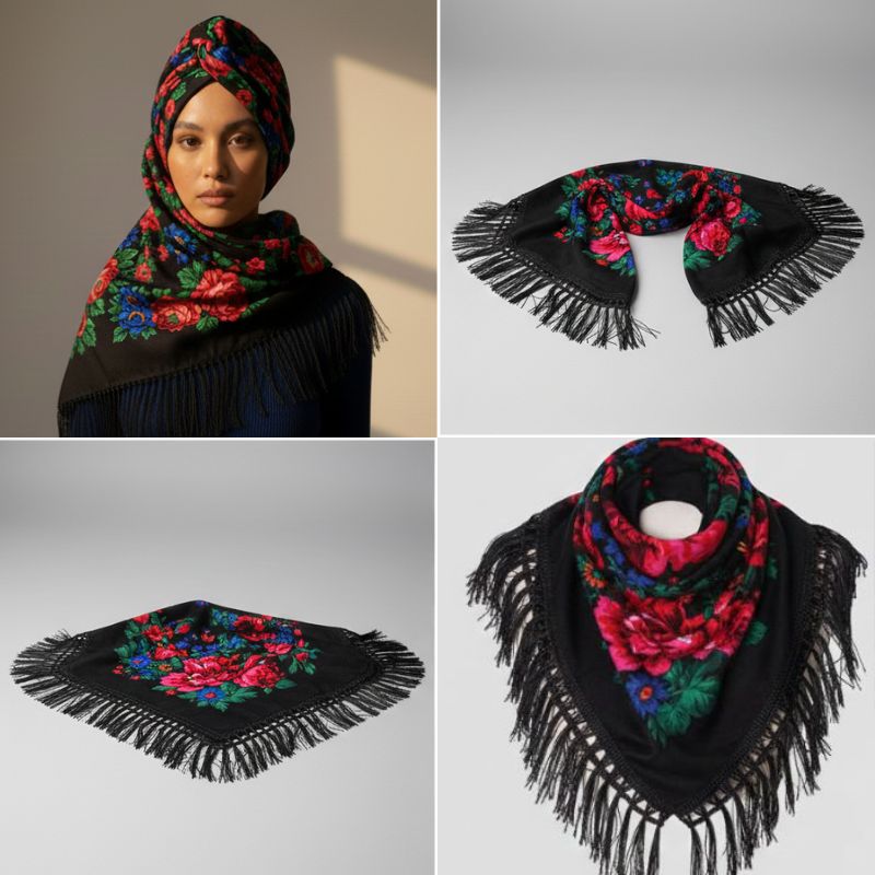 45" x 45" Metallic Kokum Floral Acrylic Fiber Printed Scarf (CD-Scarf-2 ...