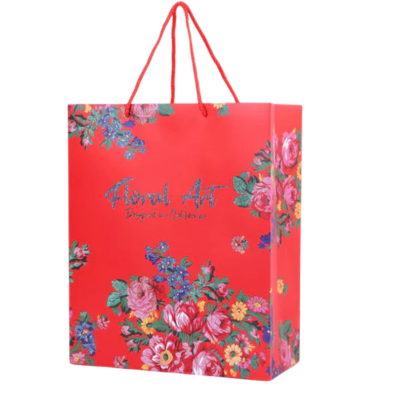 Floral Design Gift Bag, Size 10"x13"x5" - Red (Floral 1019) | Canadian ...