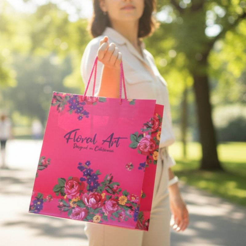 Floral Design Gift Bag, Size-10x13x5 - Pink (Floral 1019) | Canadian ...